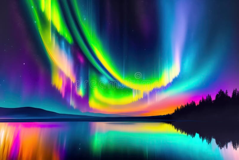 Aurora Borealis Abstract Landscape Illustration Stock Illustration ...