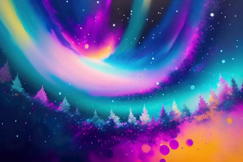Aurora Borealis Abstract Landscape Illustration Stock Illustration ...