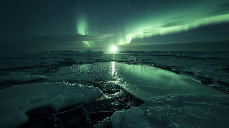 Aurora Borealis Over Broken Ice Fields Stock Image - Image of lights ...