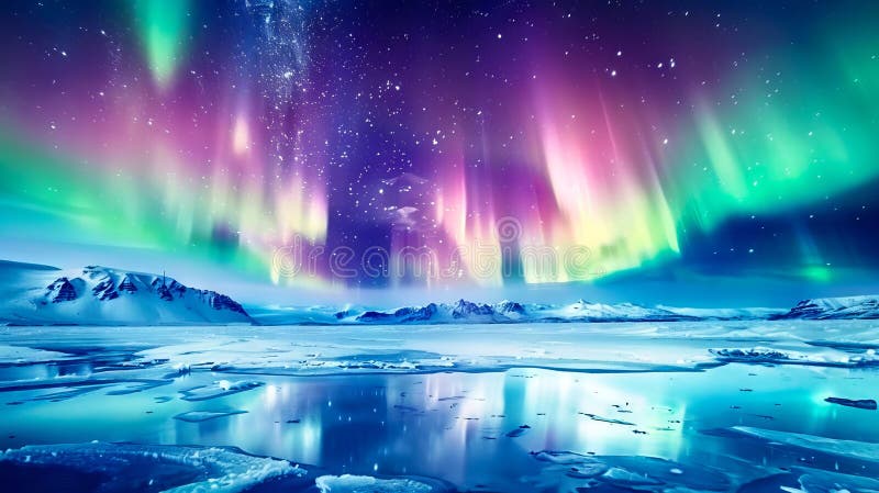Aurora Borealis Over Ice and Snow Stock Image - Image of frozen, light ...