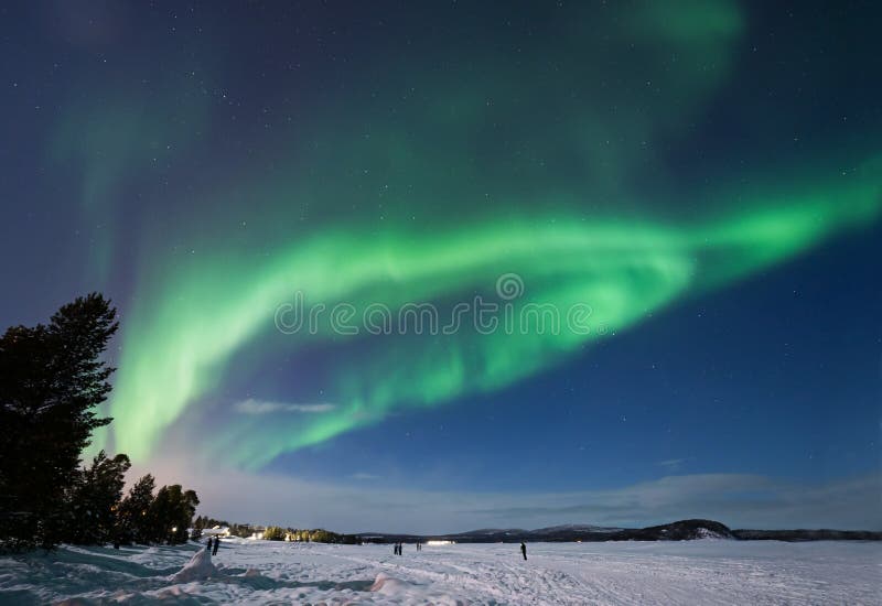Aurora Borealis Over Lake Inari Stock Photo - Image of lake, lapland ...