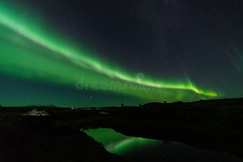 Aurora Borealis Lights Reflected Over the Lake Stock Photo - Image of ...