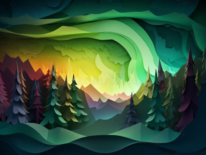 An Aurora Borealis with Torn Paper Layers Stock Illustration ...