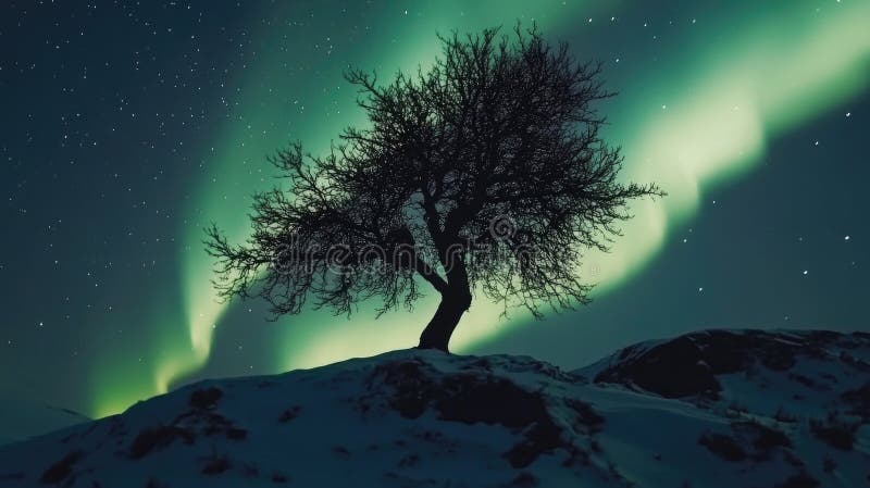 Aurora Lights Behind Lone Tree Stock Photos - Free & Royalty-Free Stock ...