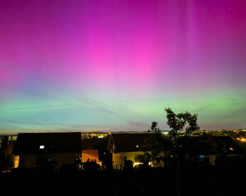 Aurora Over the City in the Night in Germany Stock Image - Image of ...