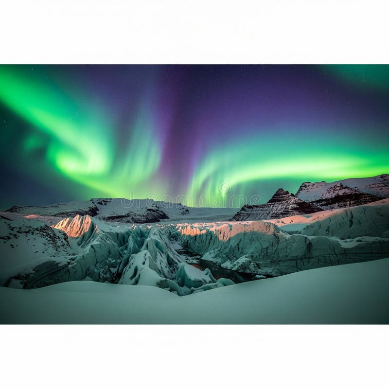 Aurora Over Glacial Majesty AI-GENERATED Stock Image - Image of ...