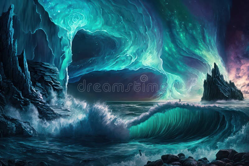 Aurora water magic. stock illustration. Illustration of painting ...