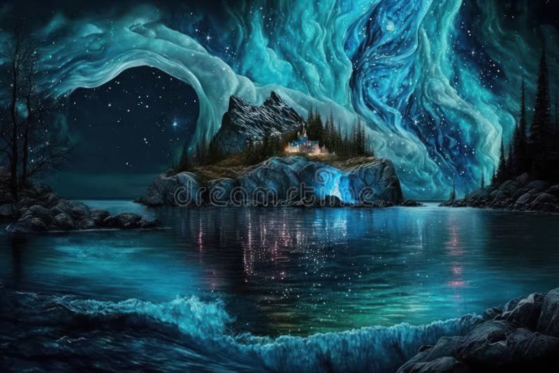 Aurora water magic. stock illustration. Illustration of cave - 268826924