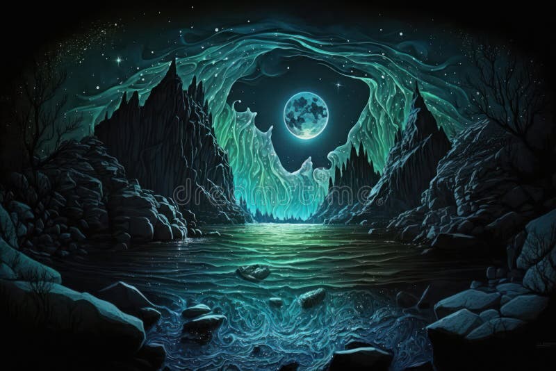 Aurora water magic stock illustration. Illustration of green - 268826961