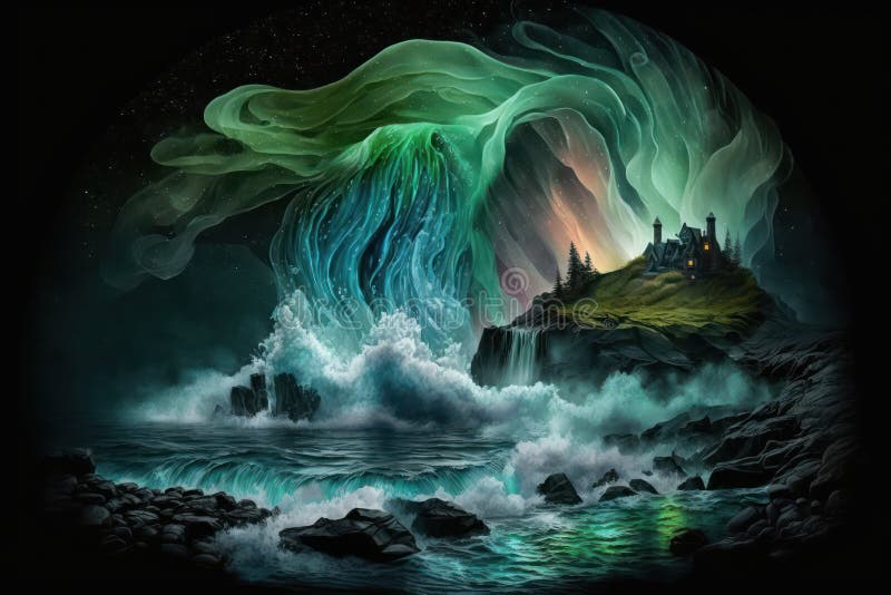 Aurora water magic stock illustration. Illustration of light - 268827158