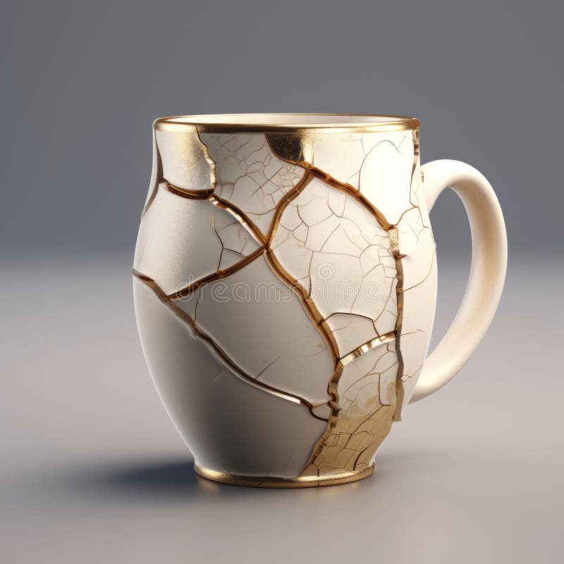 Aurorapunk Broken Cup with Gold Cracks - Detailed Hyperrealism Art ...