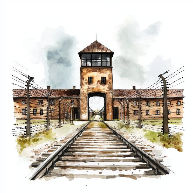 Auschwitz. Auschwitz Hand Drawn Watercolor Illustration Stock ...