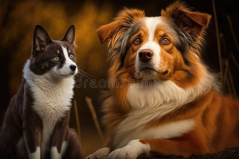 An Aussie Dog and a Feline Pal Stock Illustration - Illustration of ...