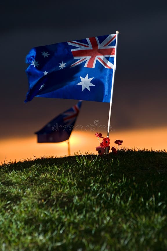Aussie flag on a hill stock image. Image of flag, waving - 5645863