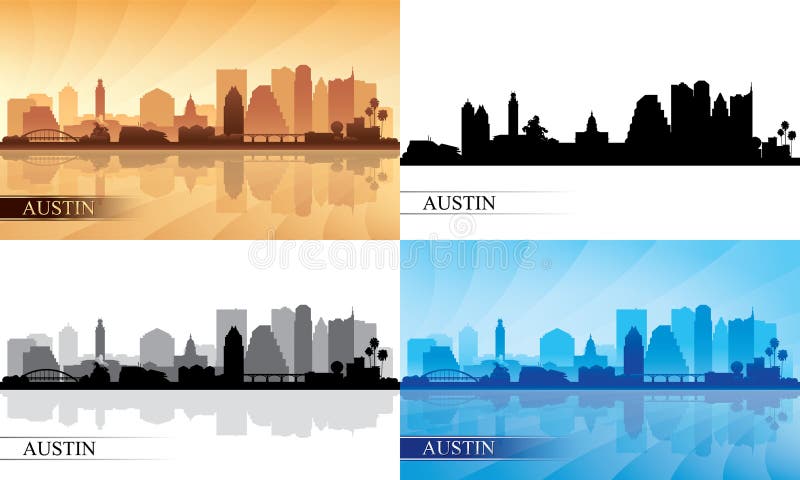 Austin City Skyline Silhouettes Set Stock Vector - Illustration of west ...