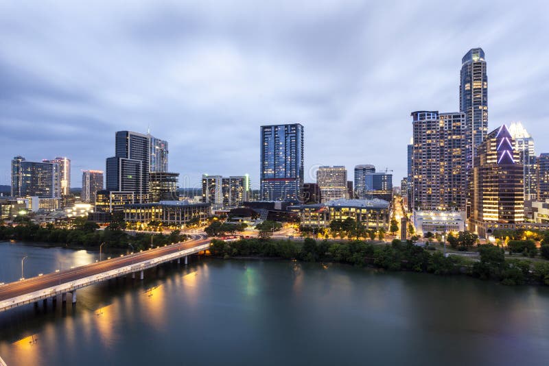 Austin Downtown at night stock image. Image of america - 73285779