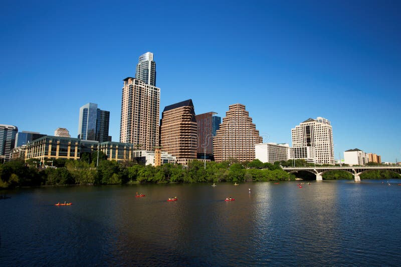 Austin Downtown Skyline Illuminated at Blue Hour Stock Image - Image of ...