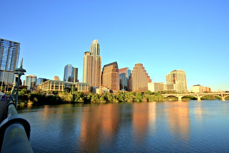 Austin Downtown Skyline at Sunset Stock Image - Image of center ...