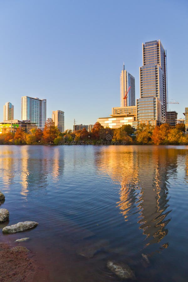 Austin downtown at sunset stock photo. Image of building - 64710430