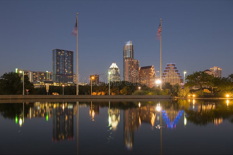 Austin Texas Skyline 2015 Riverside Pedestrian Bridge Mirror Reflection ...