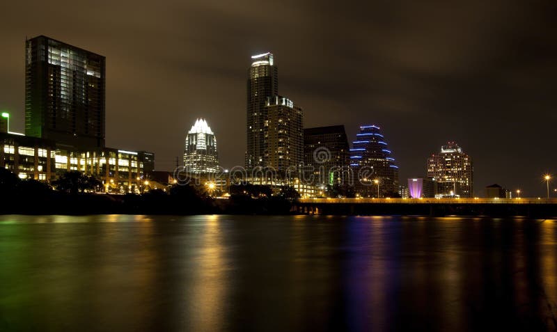 Austin Skyline (night) stock photo. Image of city, bridge - 14377134