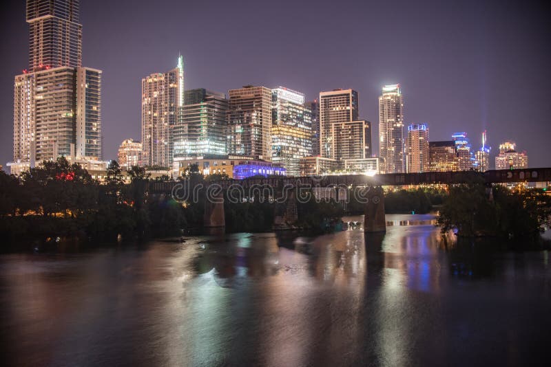 Austin skyline at night stock photo. Image of skyline - 256836902