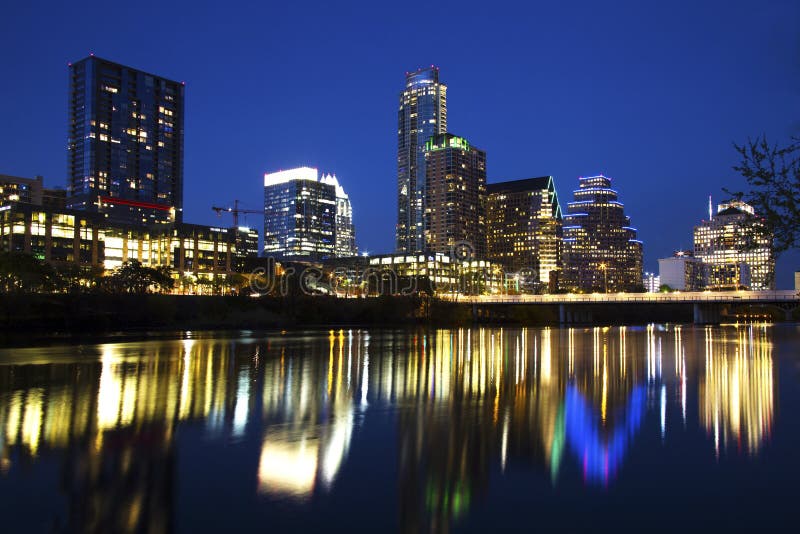 Austin Skyline Reflected in the River, Austin, Texas Stock Image ...
