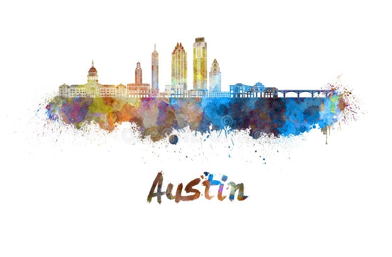 Austin Skyline in Watercolor Stock Illustration - Illustration of ...