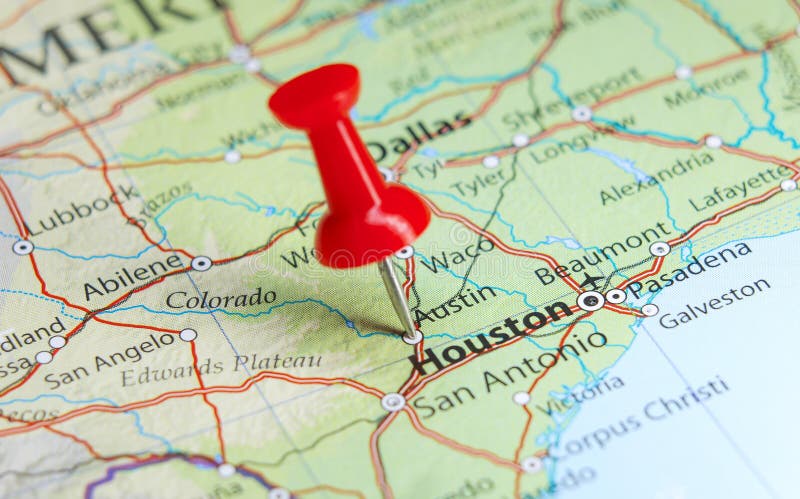 Austin Texas pin on map stock image. Image of cartography - 337476799