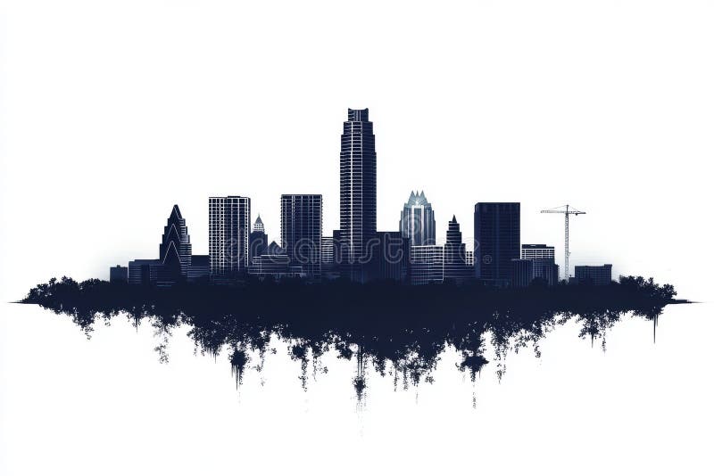 Austin Texas Skyline Cityscape Dark Blue Silhouette Stock Illustration ...