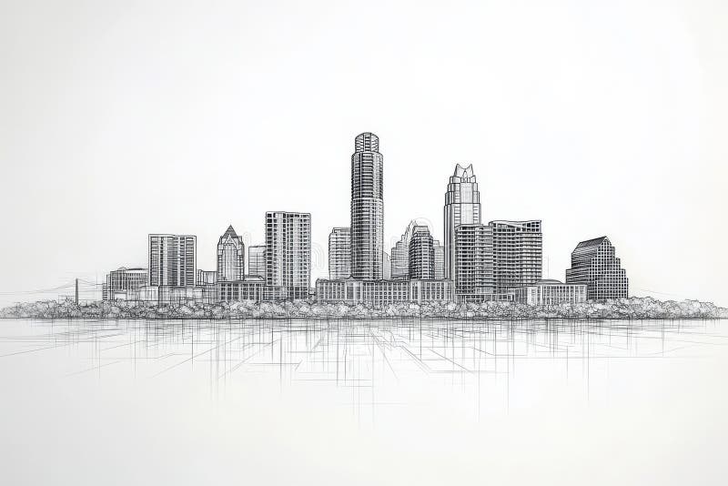 Austin Texas Skyline Sketch Architecture Cityscape Drawing Stock ...