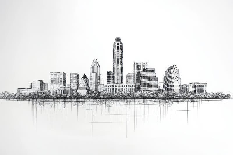 Austin Texas Skyline Sketch Cityscape Architecture Design Stock ...