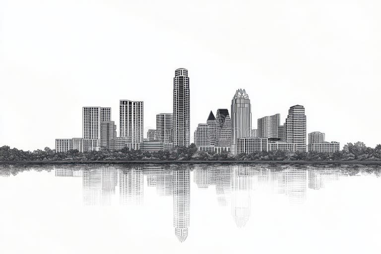 Austin Texas Skyline Sketch Cityscape Reflection Stock Illustration ...