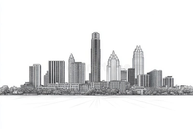 Austin Texas Skyline Sketch Modern City Architecture Drawing Stock ...