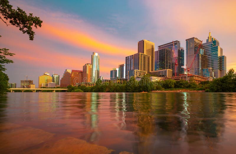Austin Texas Sunset Over during Clear Sky Summer Evening As the Sun ...