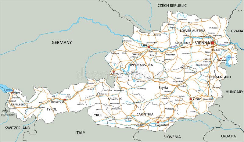 High Detailed Austria Road Map with Labeling. Stock Vector ...