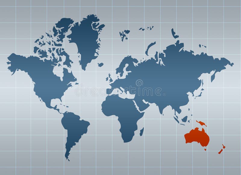 Austrália no mapa do mundo ilustração stock. Ilustração de plano - 8424841