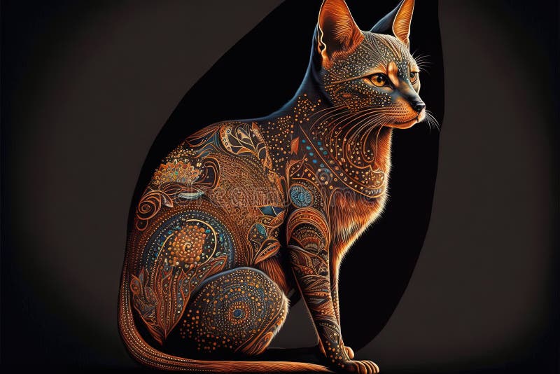 Australia Aboriginal Cat Portrait Illustration Generative Ai Stock ...
