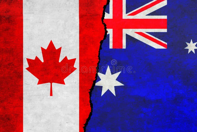 Australia and Canada Painted Flags on a Wall with a Crack. Australia ...