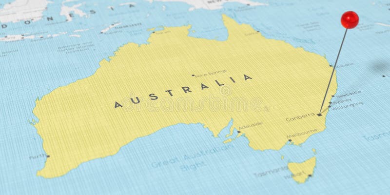 Australia, Canberra - Push Pin on Political Map Stock Illustration ...