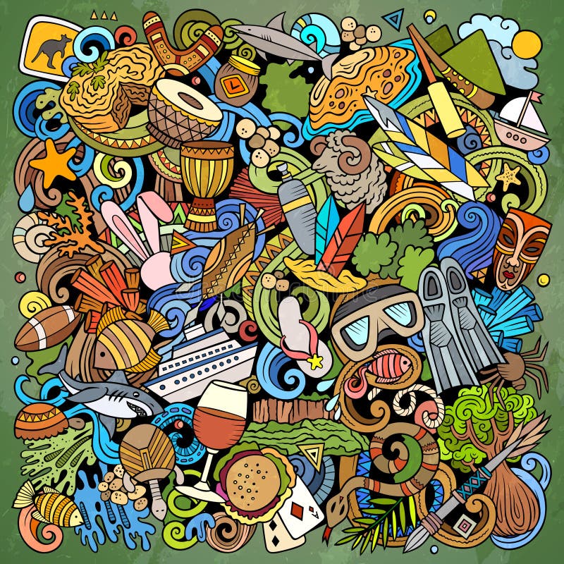 Australia Cartoon Doodle Illustration. Stock Vector - Illustration of ...
