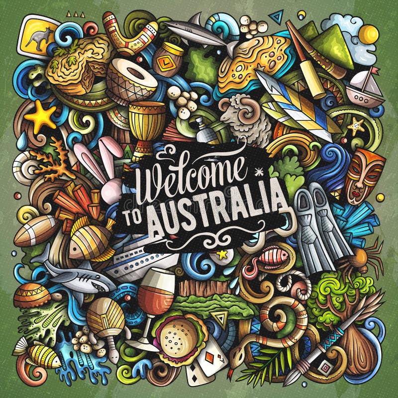 Australia Cartoon Doodle Round Illustration. Stock Vector ...