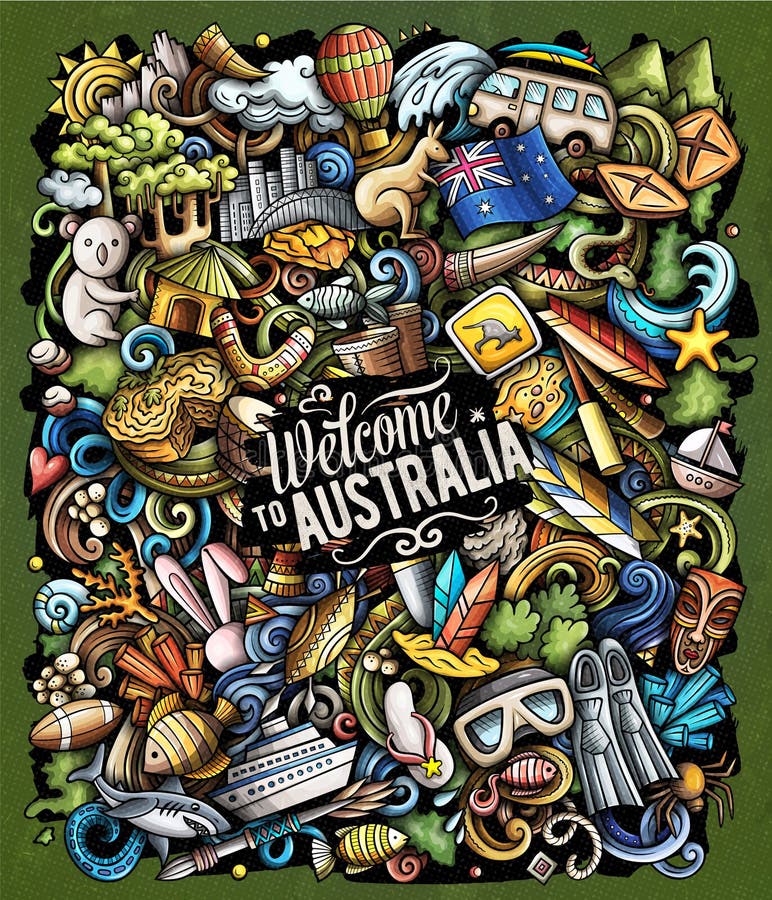 Australia Cartoon Doodle Illustration. Stock Illustration ...