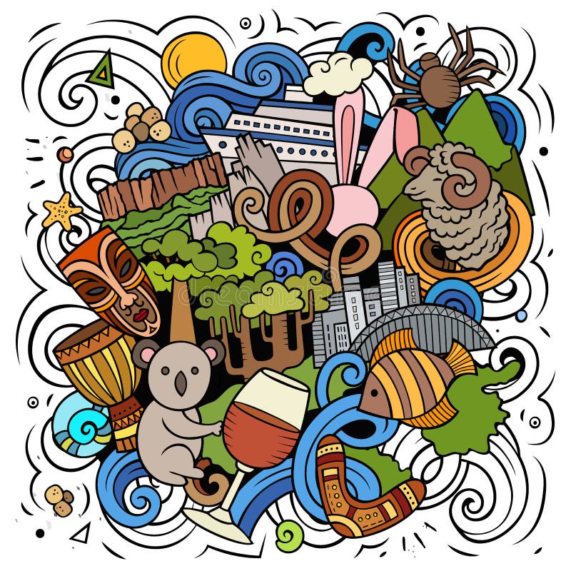 Australia Cartoon Vector Doodle Illustration Stock Vector ...