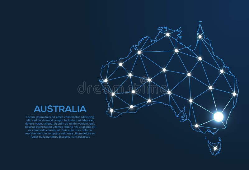 Australia Communication Network Map. Vector Low Poly Image Of A Global ...