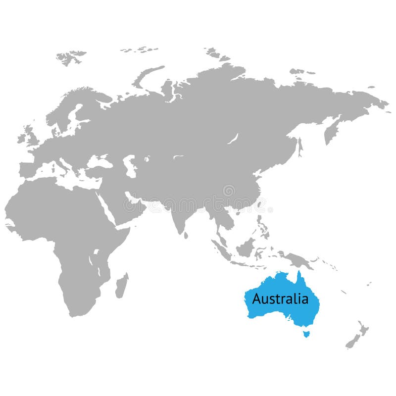 Australia Continent Blue Marked in Grey Silhouette of World Map Stock ...