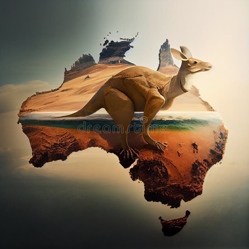 Australia, a Continent, Creative Map Image with a Kangaroo Stock ...