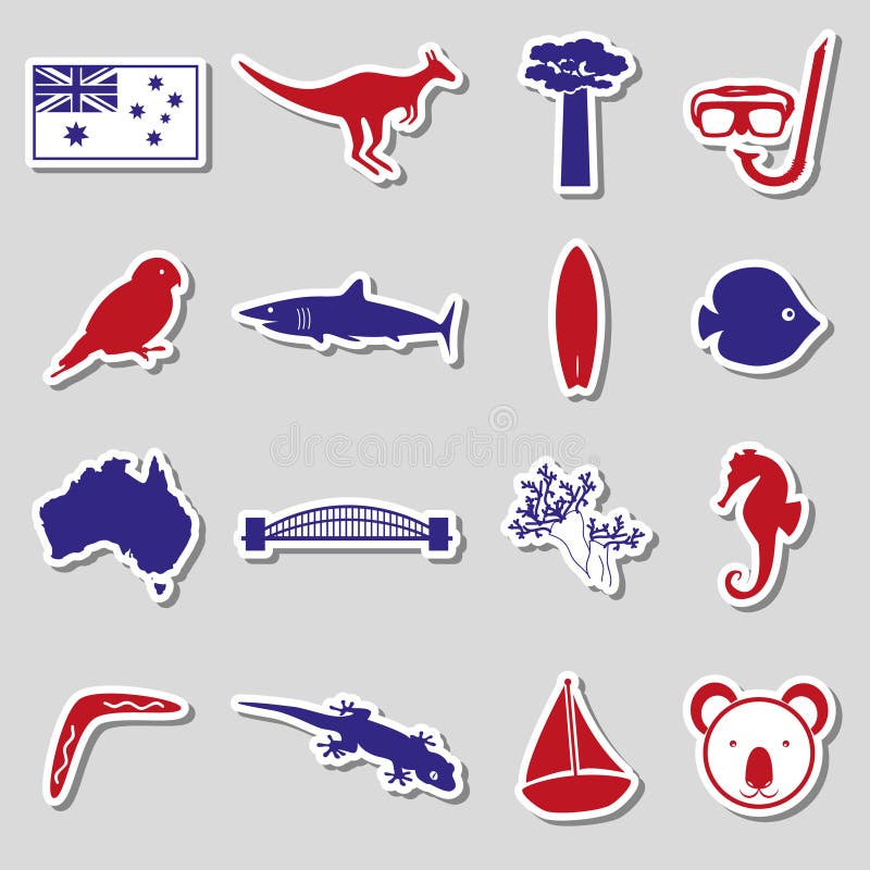 Australia Country Theme Color Stickers Set Eps10 Stock Vector ...