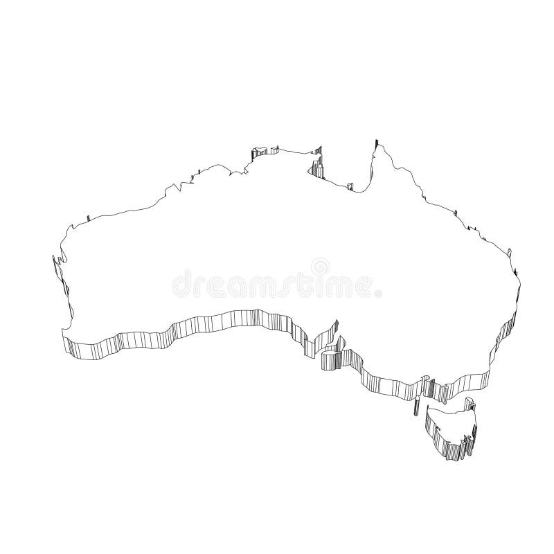 Australia - 3D Black Thin Outline Silhouette Map of Country Area ...