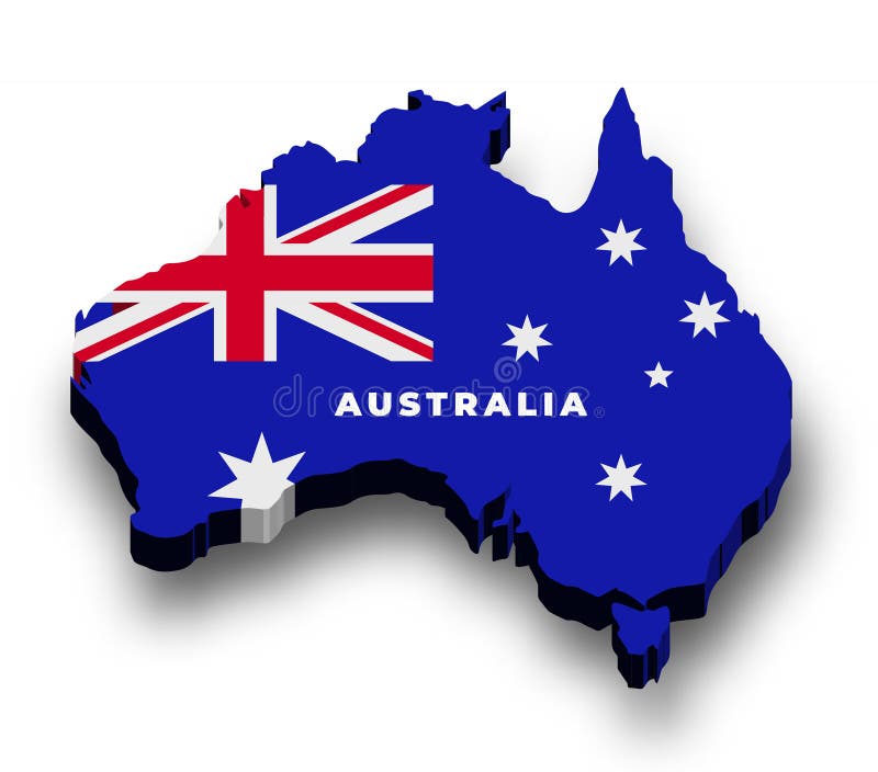 D Map of Australia with National Flag Stock Illustration - Illustration ...